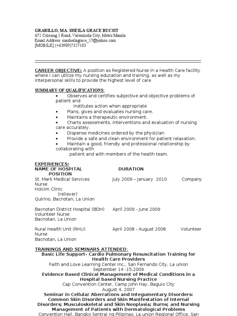 Sheila Resume 2 | PDF | Nursing | Health Professional
