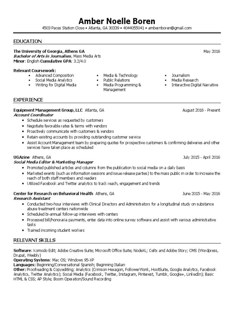 Amber Post-Grad Resume | PDF | Social Media | Popular Culture & Media ...