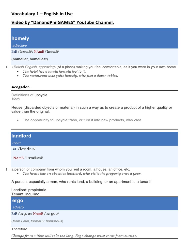 Vocabulary Guide: English Terms Explained | PDF