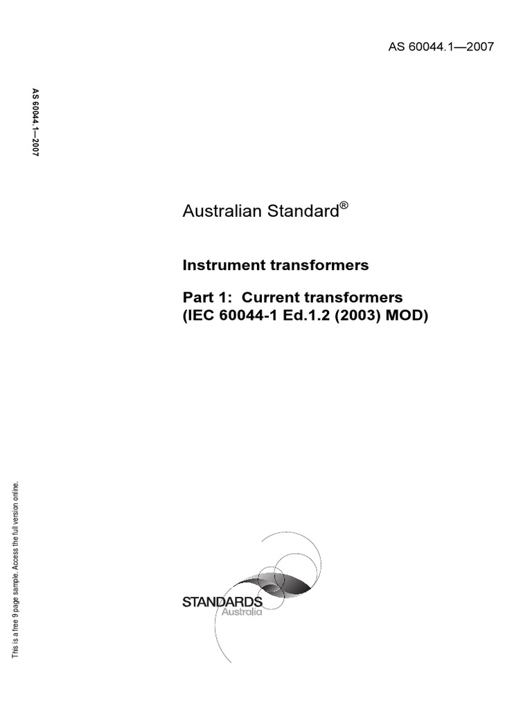 Australian Standard: Instrument Transformers Part 1: Current ...