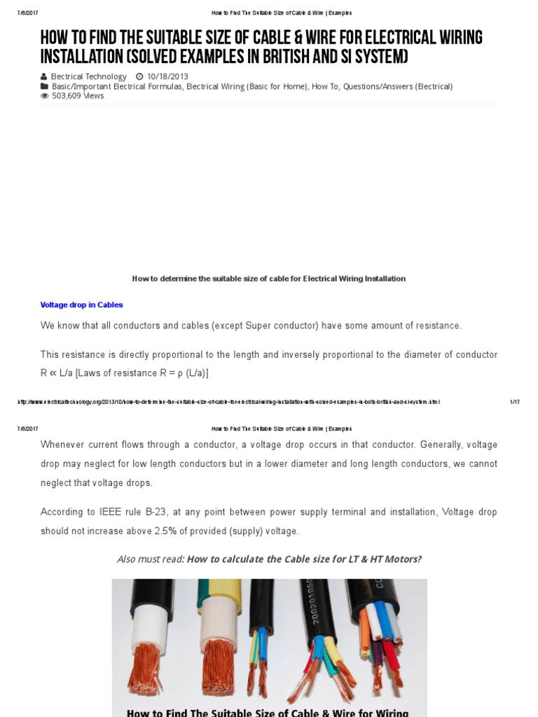 How To Find The Suitable Size of Cable & Wire - Examples | PDF ...