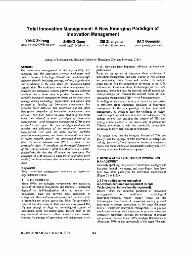Total Innovation Management | PDF | Innovation | Strategic Management