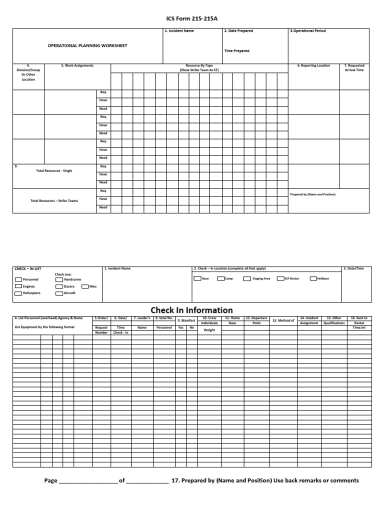 ICS Form 215-215A: Operational Planning Worksheet | PDF | Safety ...