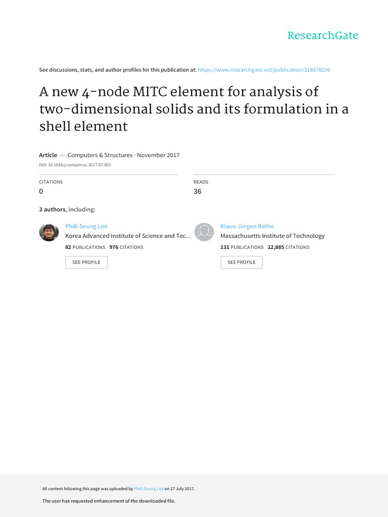2017 A New 4-Node MITC Element For Analysis of Two-Dimensional Solids and Its Formulation in A ...