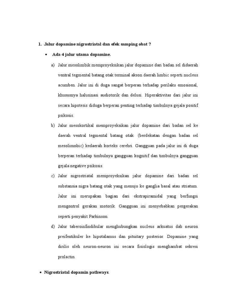 Jalur Dopamine Nigrostriatal Dan Efek Samping Obat | PDF | Kesehatan ...