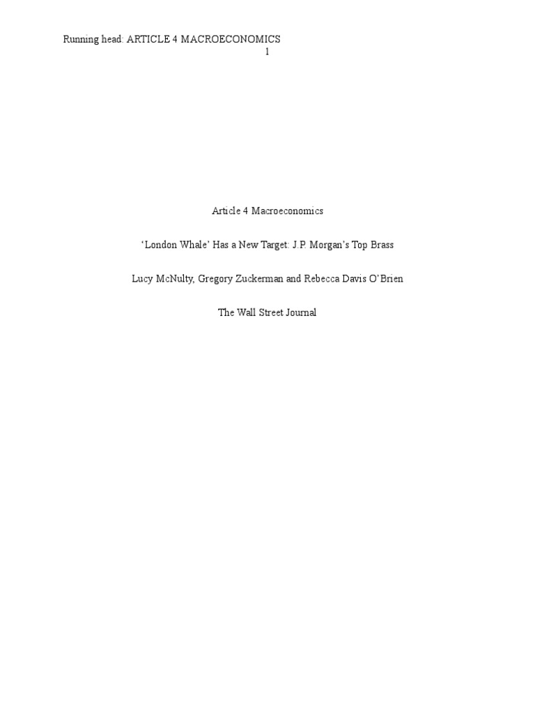 Article 4 Macroeconomics | PDF | Jp Morgan Chase | Financial Crisis Of ...