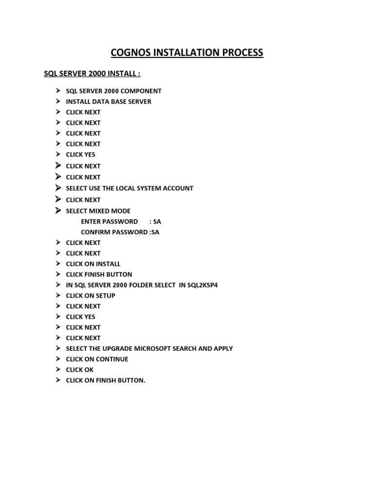 Cognos Installation Process: SQL Server 2000 Install | PDF | Internet ...