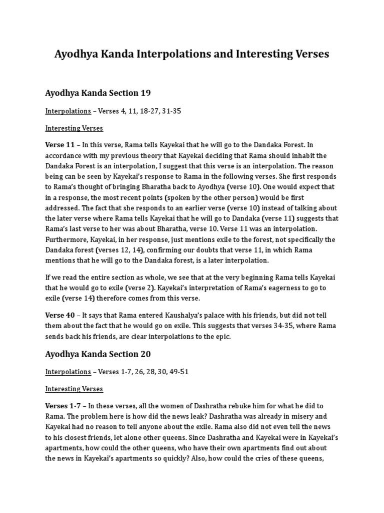 Ayodhya Kanda Interpolations and Interesting Verses | PDF | Rama | Sita