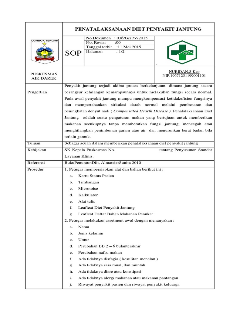 SOP Diet Jantung | PDF