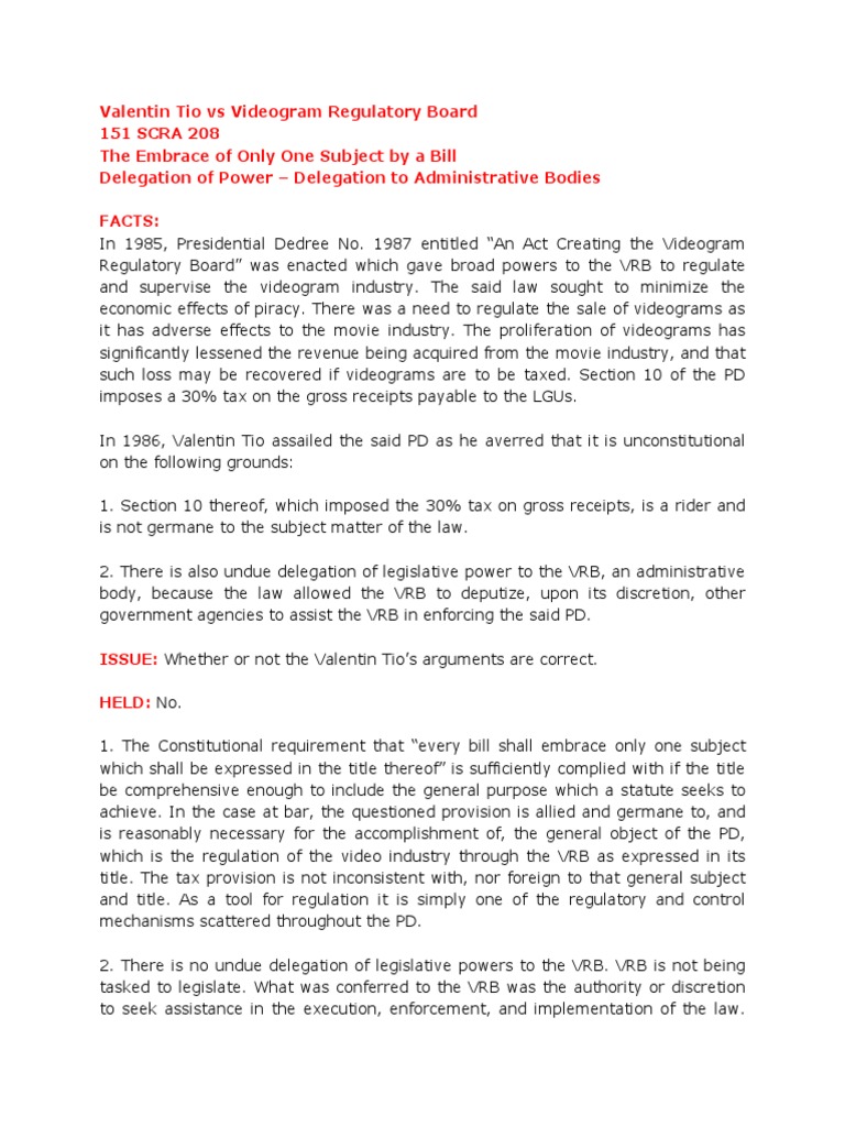 Valentin Tio Vs Videogram Regulatory Board | PDF | Constitution | Bill ...