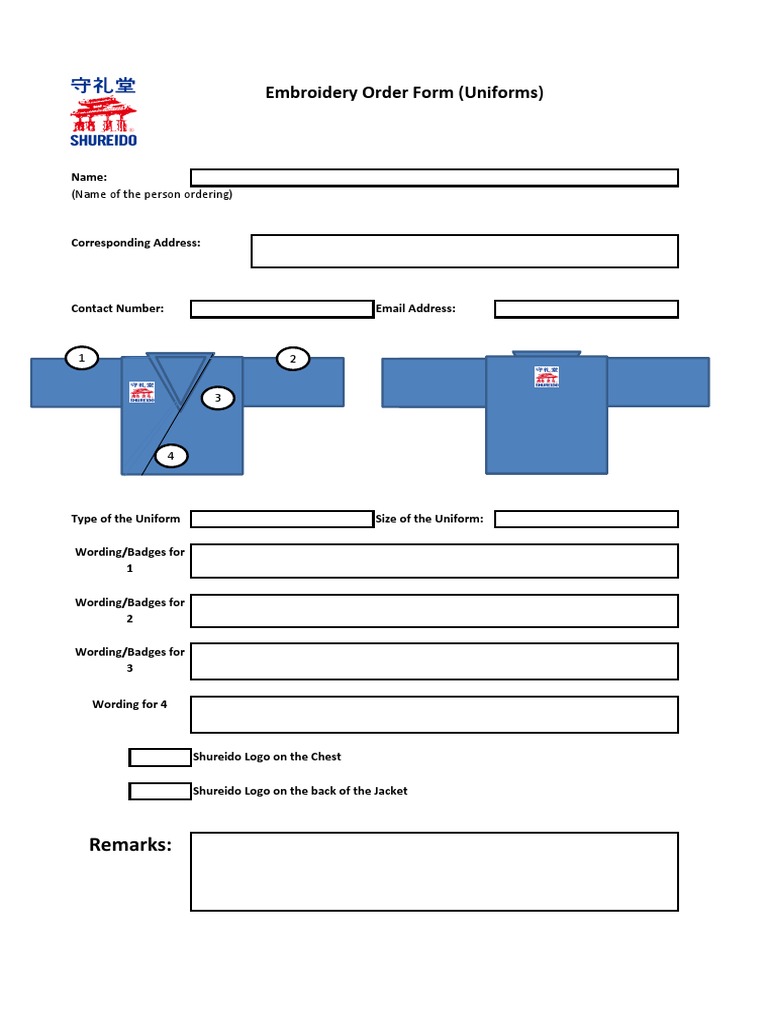 B 21 Embroidery Order Form For Uniform | PDF