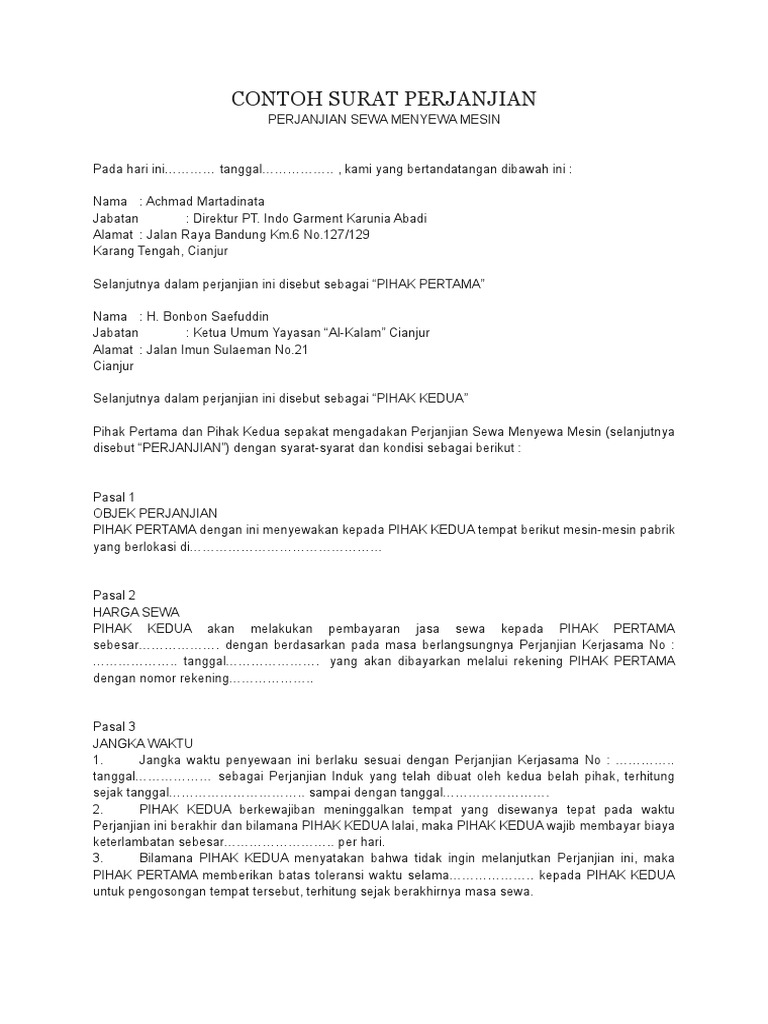 Contoh Surat Perjanjian | PDF