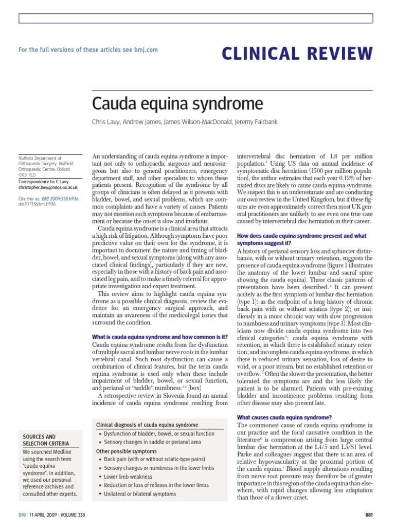 Cauda Equina Syndrome: Clinical Review | PDF | Back Pain | Nervous System