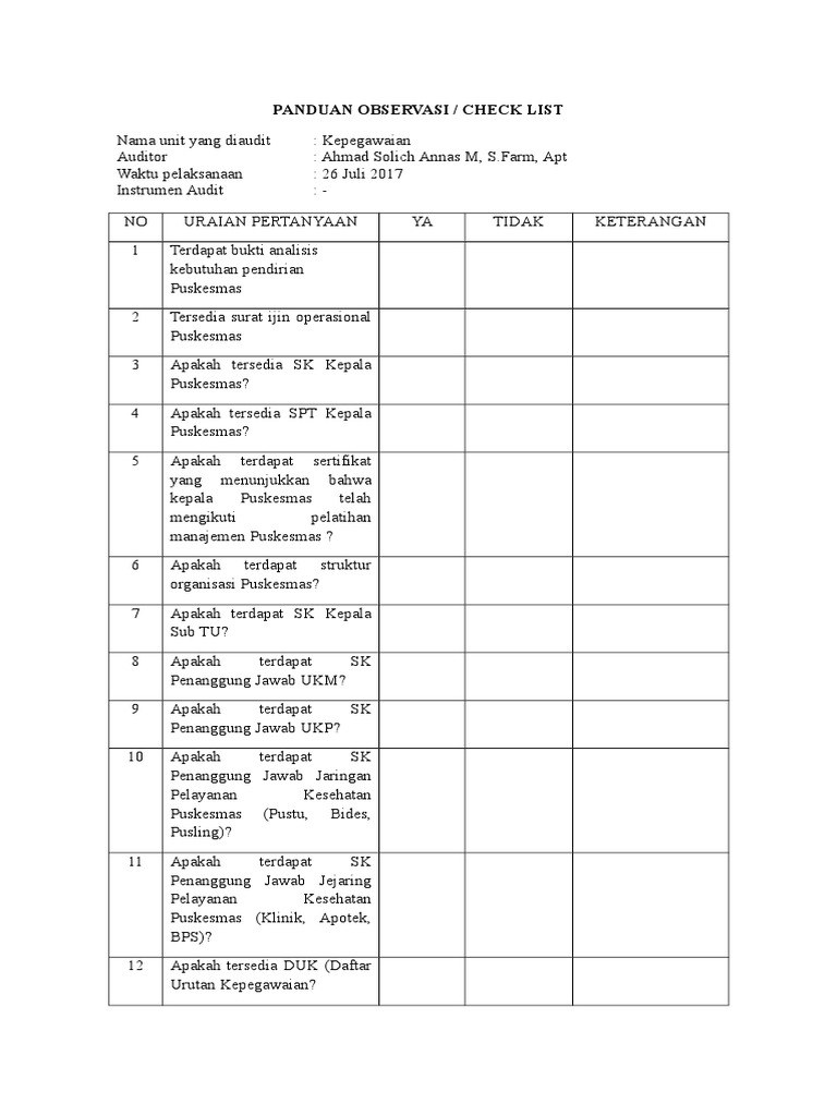 Instrumen Audit Internal | PDF