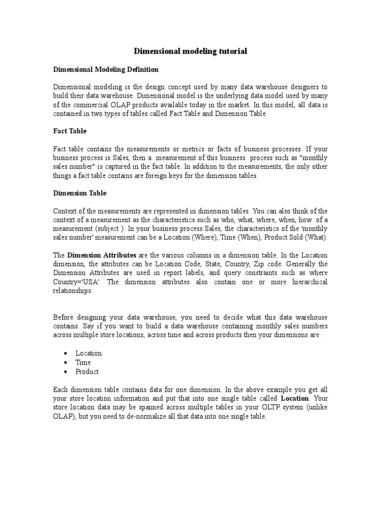 Dimensional Modeling Tutorial | PDF | Data Warehouse | Table (Database)