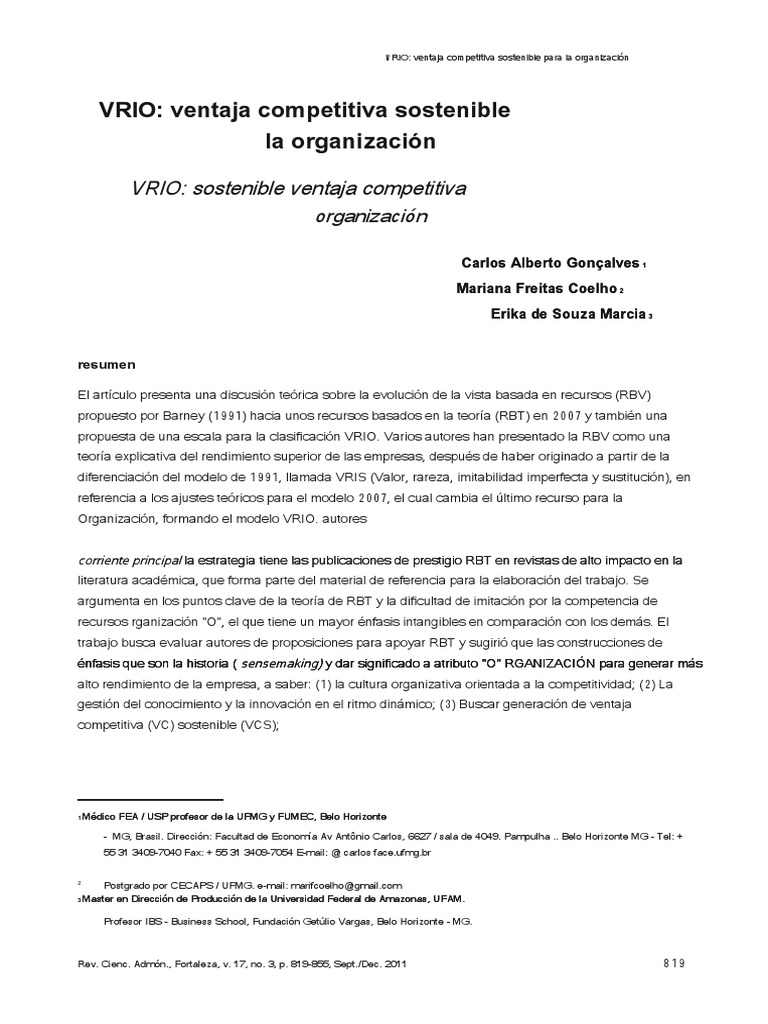 Matriz Vrio Es | PDF | Ventaja competitiva | Conocimiento administrativo