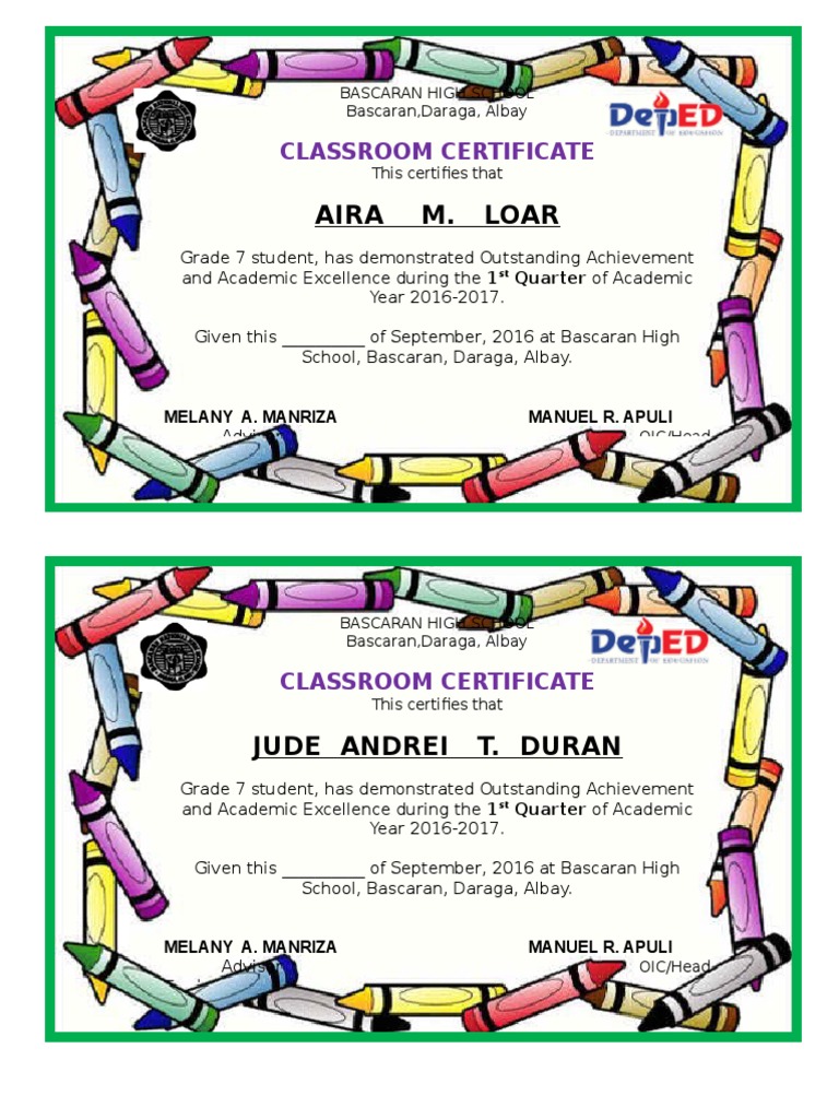Classroom Certificate 2016 | PDF