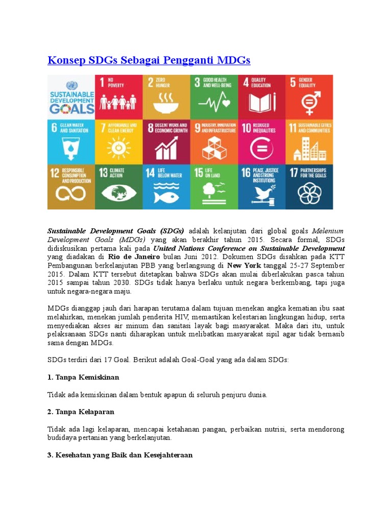 Konsep SDGs Sebagai Pengganti MDGs | PDF