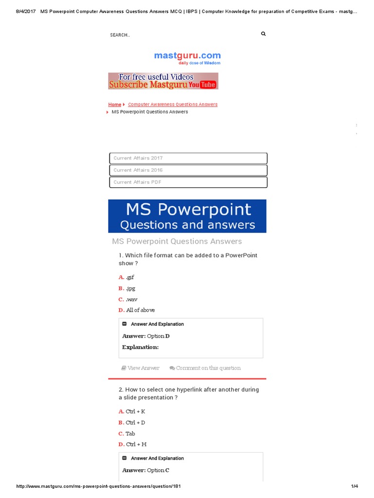 MS Powerpoint Computer Awareness Questions Answers MCQ - IBPS ...