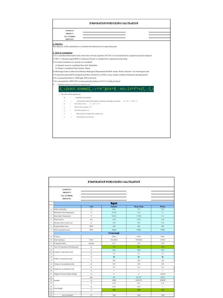 Evaporation Pond Sizing Calculation | PDF | Evaporation | Barrel (Unit)