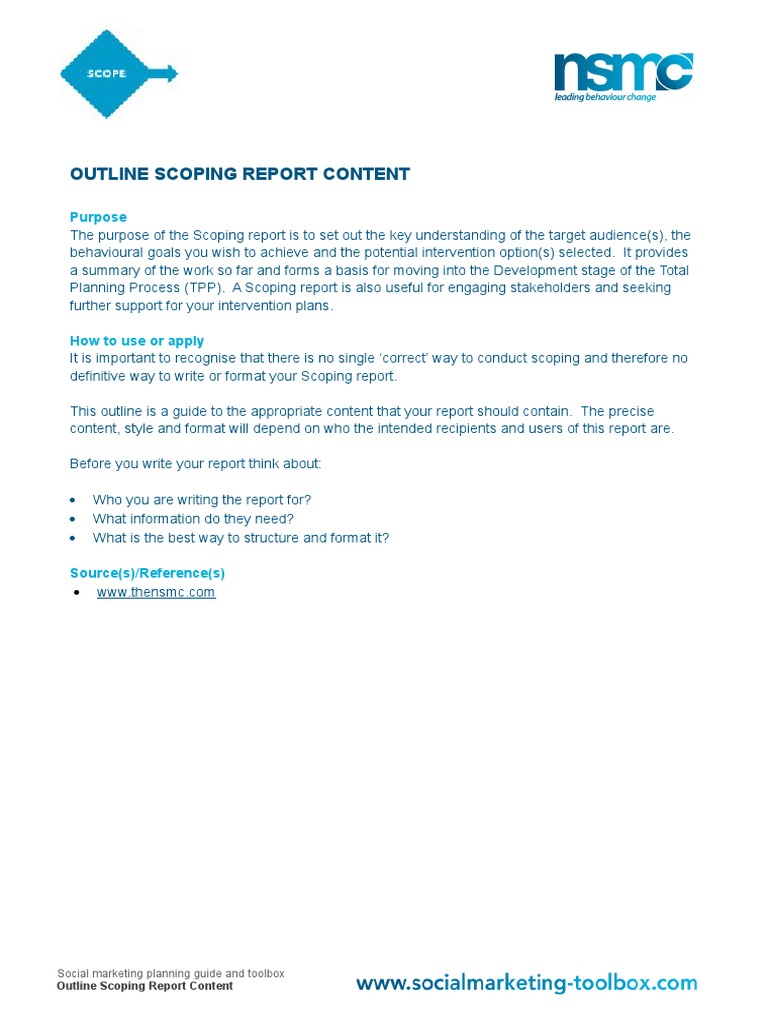 Outline Scoping Report Content | Evaluation | Psychology & Cognitive ...