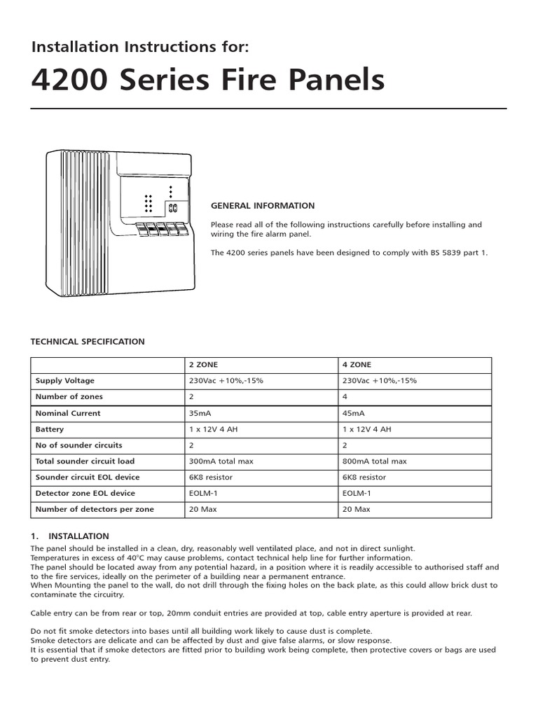 4200 Series Fire Panels: Installation Instructions For | PDF | Relay ...