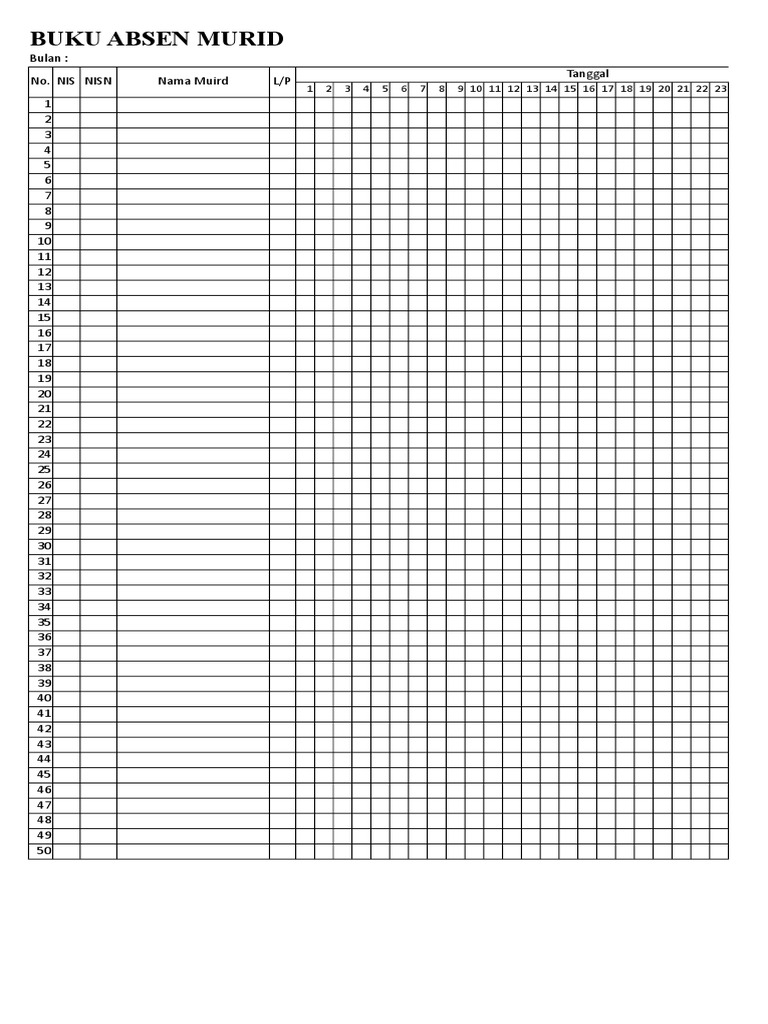 Buku Absen Murid Bulanan | PDF