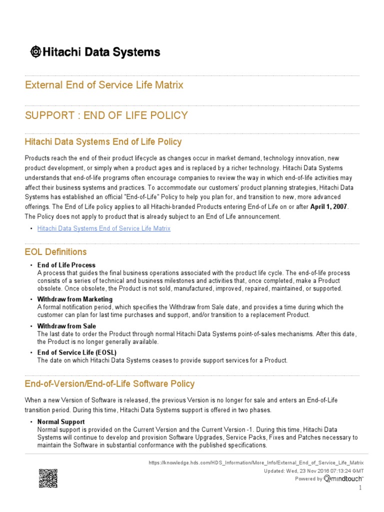 Hitachi External End of Service Life Matrix | PDF | Computer Networking ...