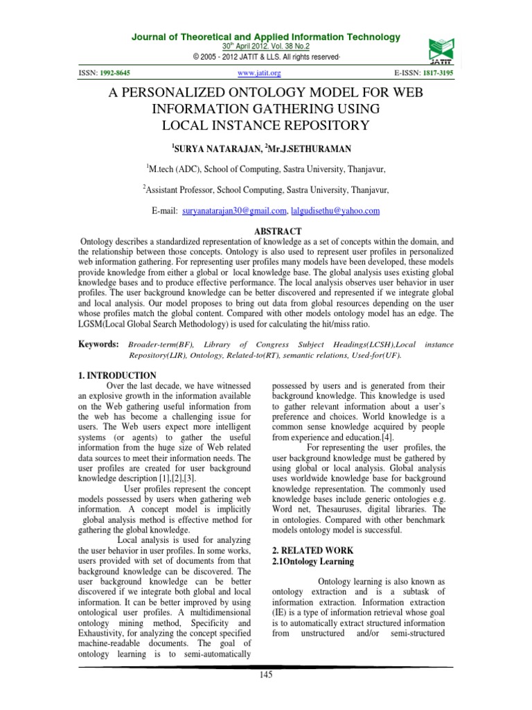 A Personalized Ontology Model For Web Information Gathering Using Local Instance Repository ...