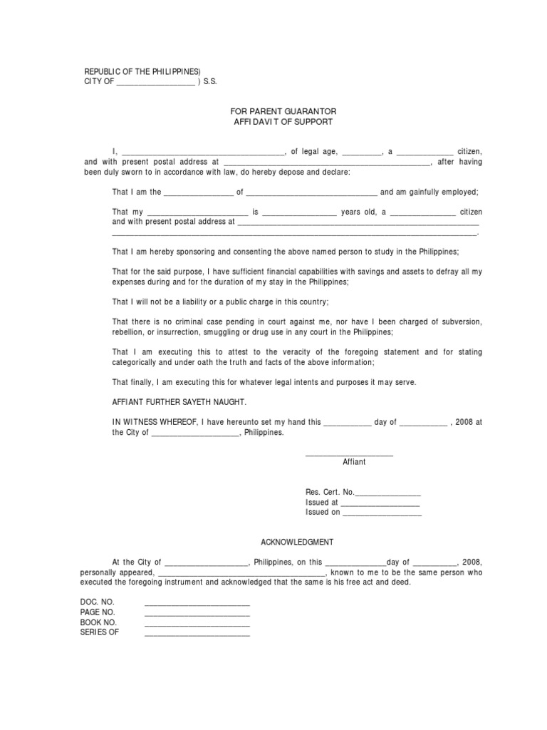 Parent Guarantor Affidavit Format | PDF | Law
