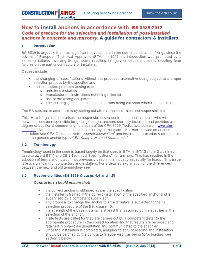 BS 8539 Anchor Installation Guide | PDF | Nut (Hardware) | Drill