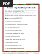 Complete Subject and Complete Predicate Worksheet | PDF | Subject ...