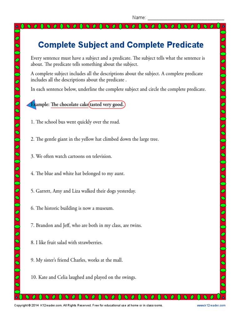 Complete Subject And Complete Predicate Pdf Pdf Syntax
