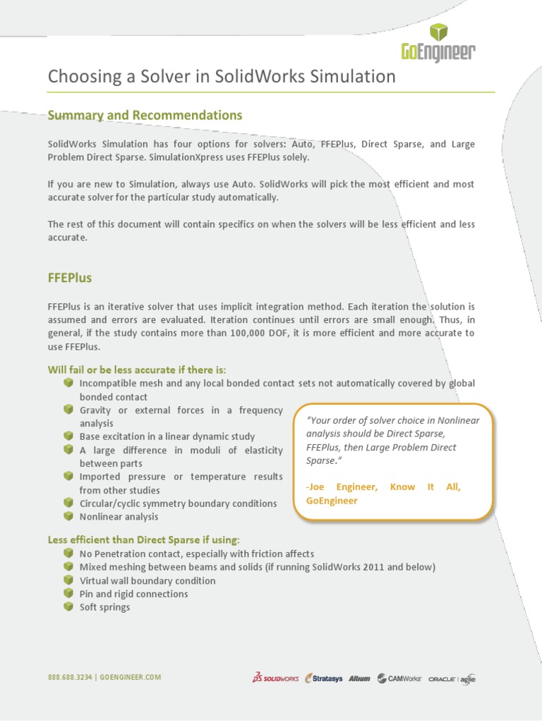 Solidworks Simulation Solver PDF | PDF | Nonlinear System | Numerical ...