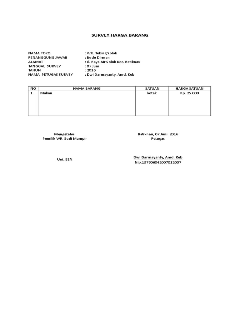 Survey Harga Barang 2016 | PDF