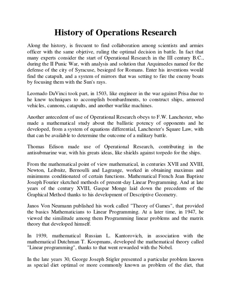 Origins of Operations Research | PDF | Linear Programming | Operations ...