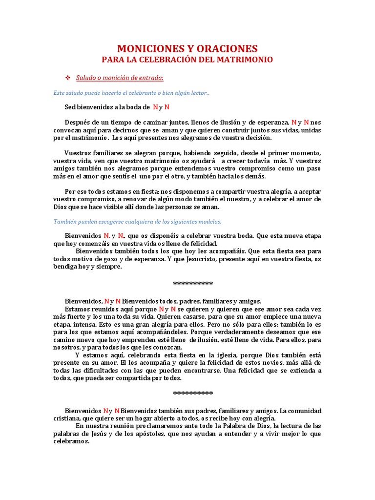 Moniciones y Oraciones Matrimonio | Bendición | Amor