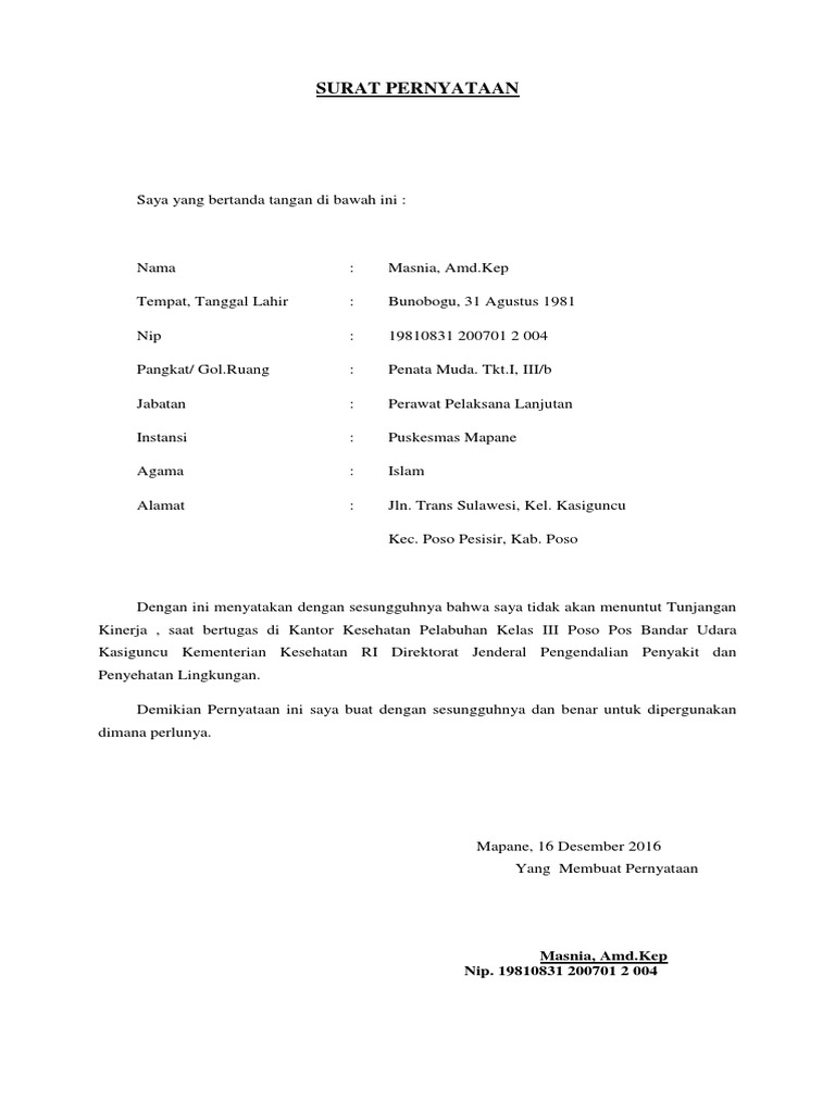 Surat Pernyataan KKP | PDF