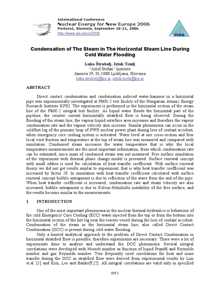 Condensation of The Steam in The Horizontal Steam Line During Cold ...
