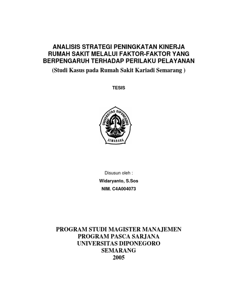 Contoh Tesis RS Kariadi Semarang PDF | PDF