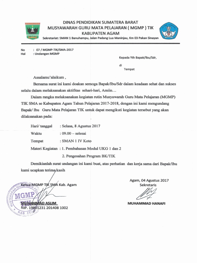 Undangan MGMP Tik | PDF