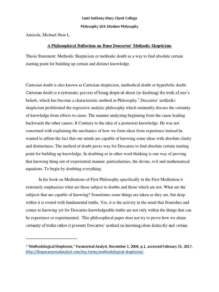 Rene Descartes' Methodic Skepticism | PDF | René Descartes | Skepticism