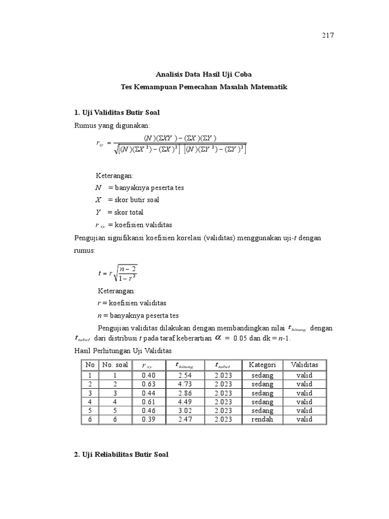 Analisis Data Hasil Uji Coba | PDF