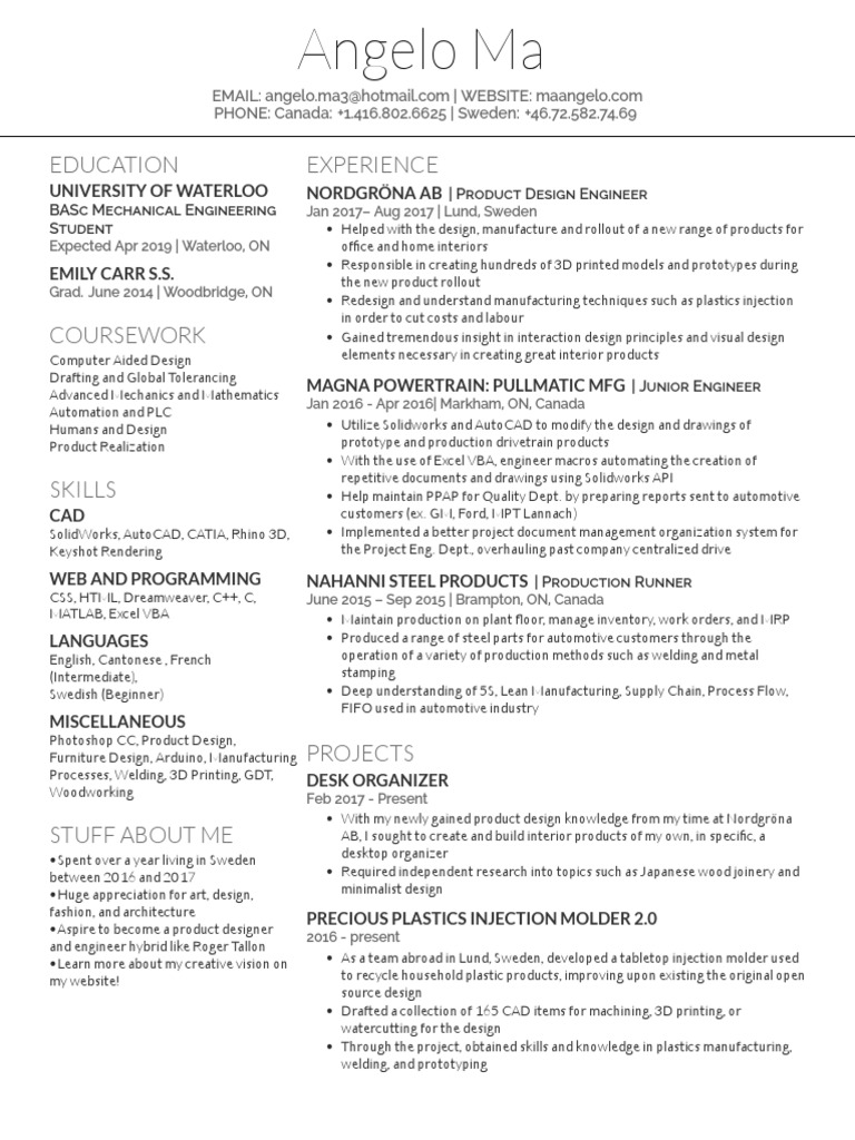 Angelo's Resume | PDF | Computer Aided Design | 3 D Printing