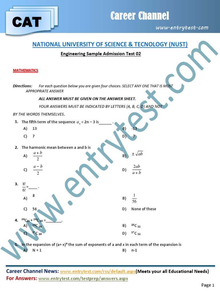 Nust Engineering Sample Paper 02 | PDF | Waves | Velocity