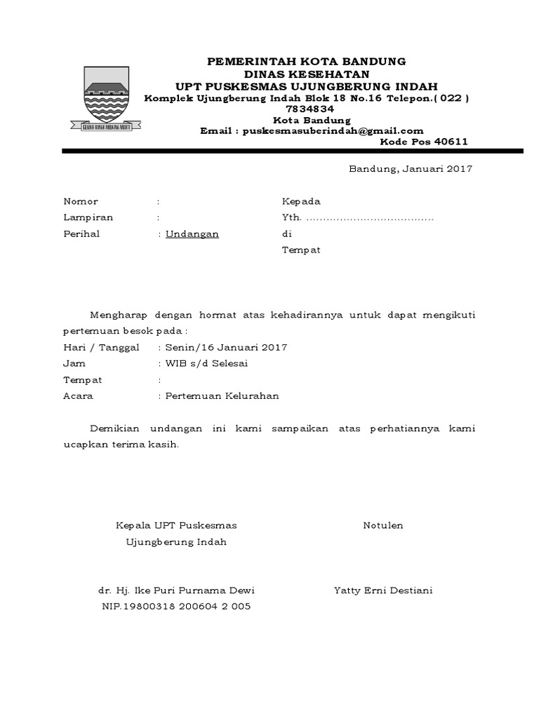 Undangan Pertemuan Kelurahan 2017 | PDF