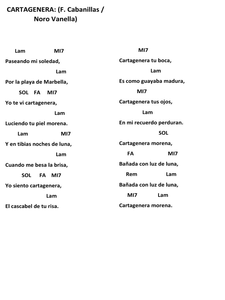 Cartagenera Letra y Acordes | PDF | Clásicos