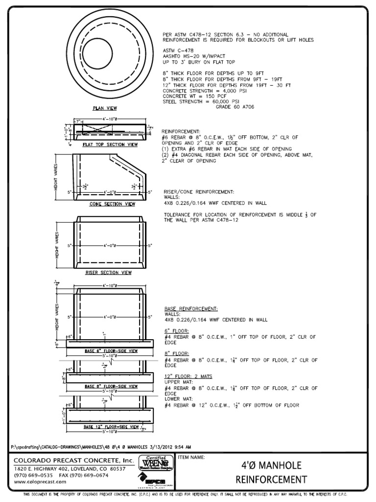 4 Dia Manholes Reinforcement PDF | PDF