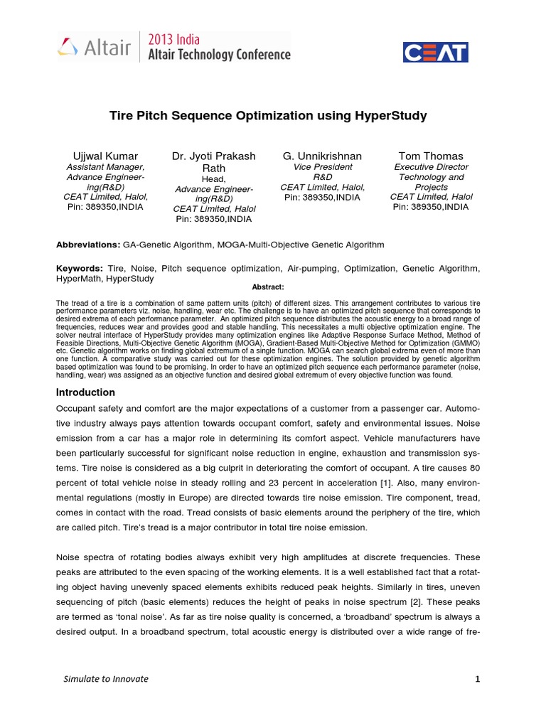 OS-05 Tire Pitch Sequence Optimization CEAT | PDF | Tire | Genetic ...