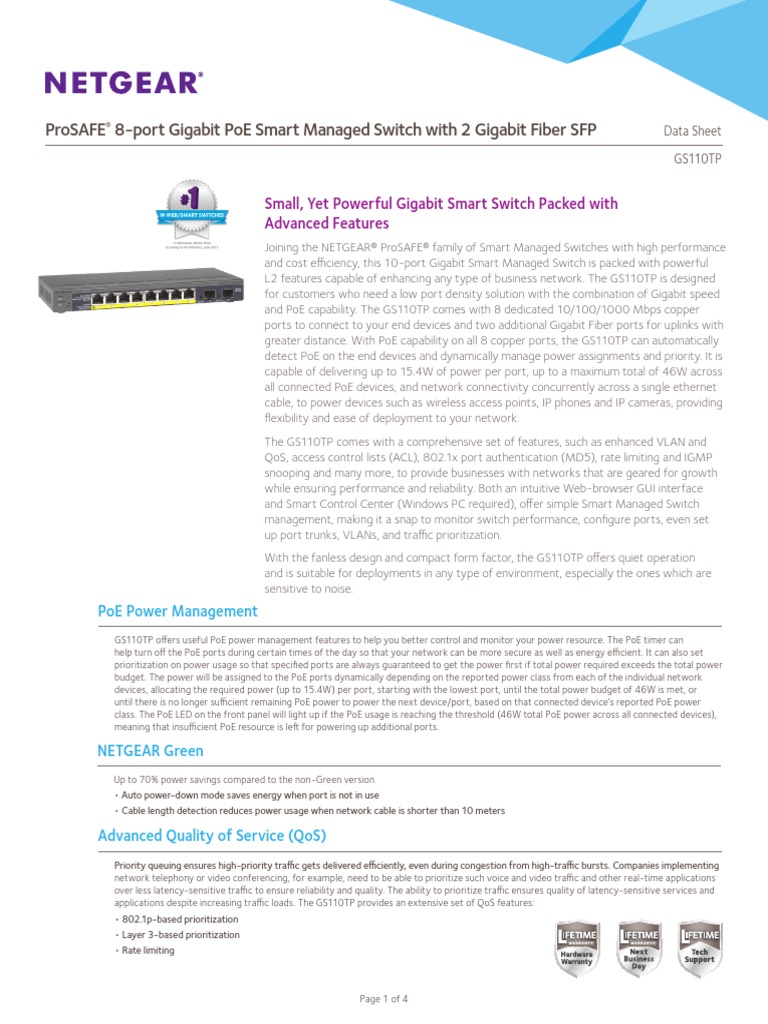 GS110TP DataSheet | PDF | Network Switch | Computer Network